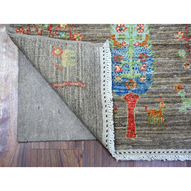 Echo Gray Wool Hand Knotted Folk Art Willow Cypress Tree Design Rug 2'5 ...