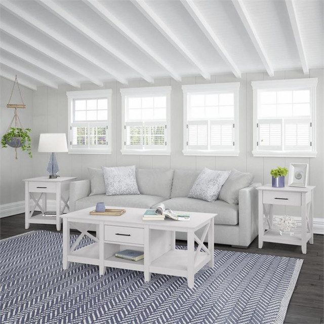 Home Square Wood End Table with Storage in Pure White Oak - Set of 2 ...