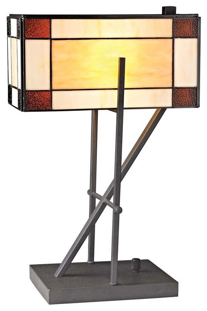 Angular Tiffany Glass Table Lamp With Enclosed Shade - Craftsman ...