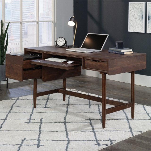 Pemberly Row Contemporary Engineered Wood Desk in Grand Walnut Finish ...