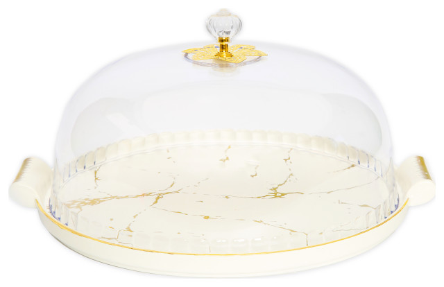 White Porcelain Cake Dome, Gold Design 11"x4.25", 6" Design ...