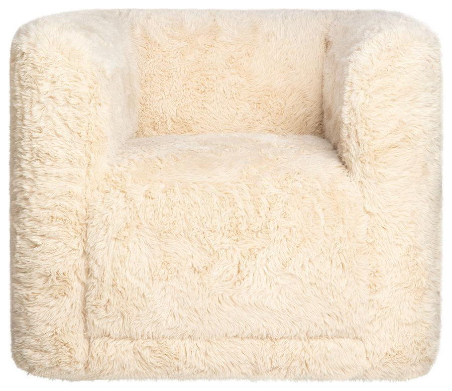 Huggy Luxury Plush Faux Fur Upholstered Swivel Accent Chair, Sand ...