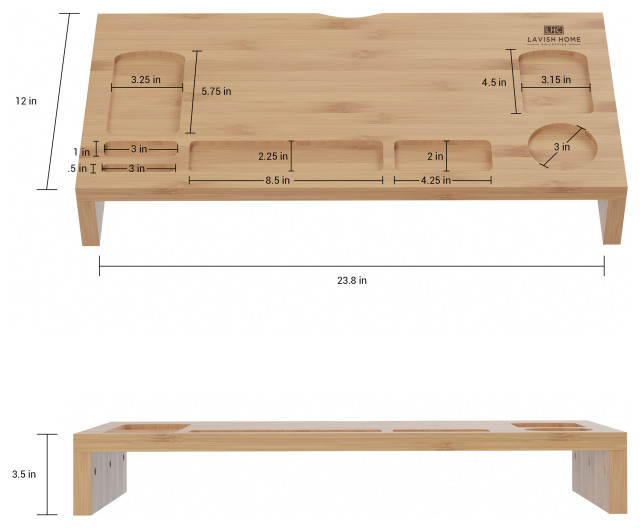 2-Pack Bamboo Monitor Riser Set Wooden Laptop Stand and PC Computer ...