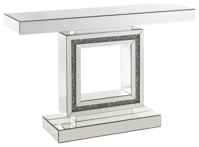 Modern Glam Console Table, Square Support With Faux Diamond Inlay ...