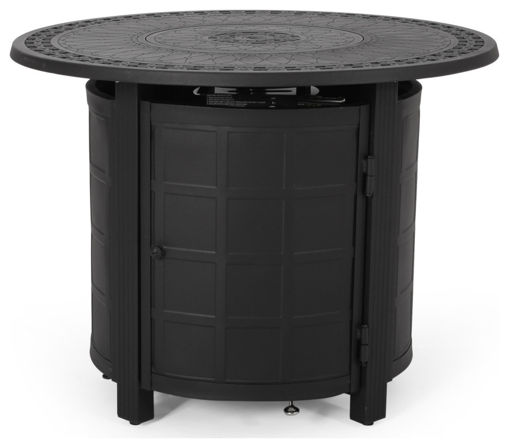 Rogelio Outdoor Round Aluminum Fire Pit, Matte Black - Transitional ...
