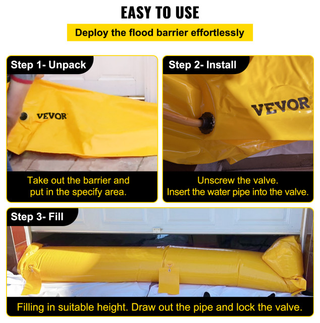VEVOR Flood Barrier Hydro Barrier 12' Length x 12" Height for Water ...