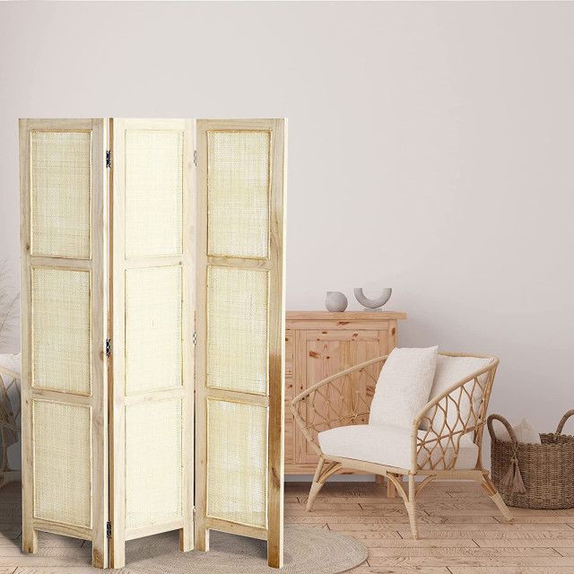 Boho Chic Rattan 3 Panel Room Divider - Tropical - Screens And Room ...