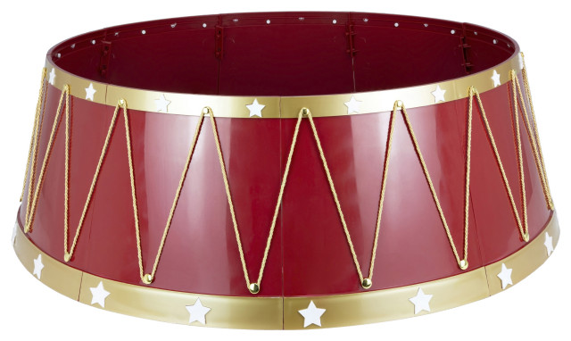 Drum Christmas Tree Collar 25.5" Red and Gold - Modern - Christmas Tree ...