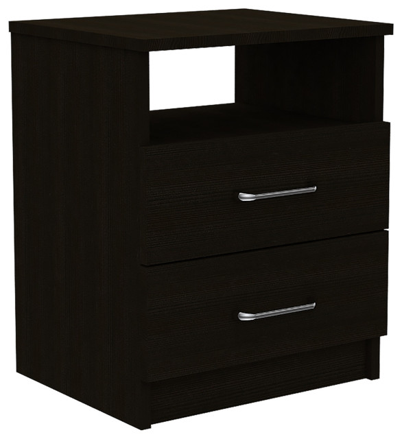 Brown Open Compartment Two Drawer Nightstand - Transitional ...