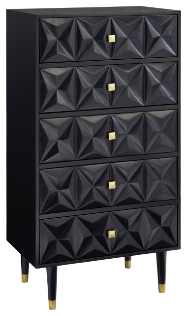Unique Vertical Dresser, 5 Drawers With Geometric Accents & Golden ...