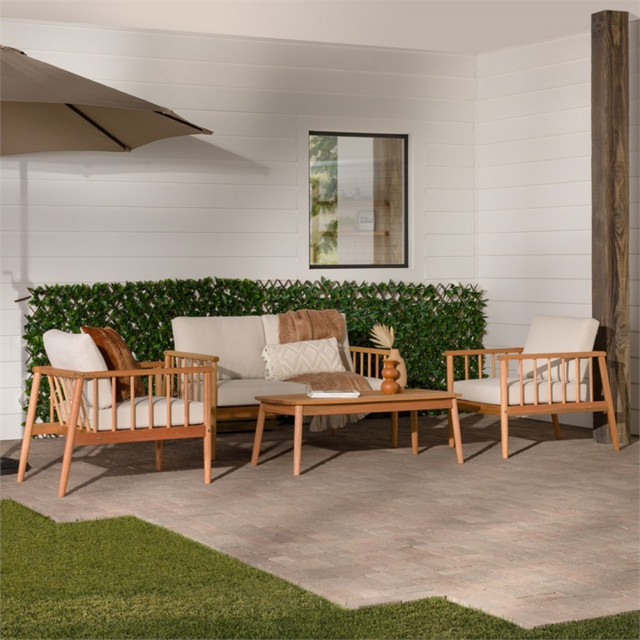 Modern Outdoor Spindle Style 4 Piece Solid Wood Chat Set - Natural ...