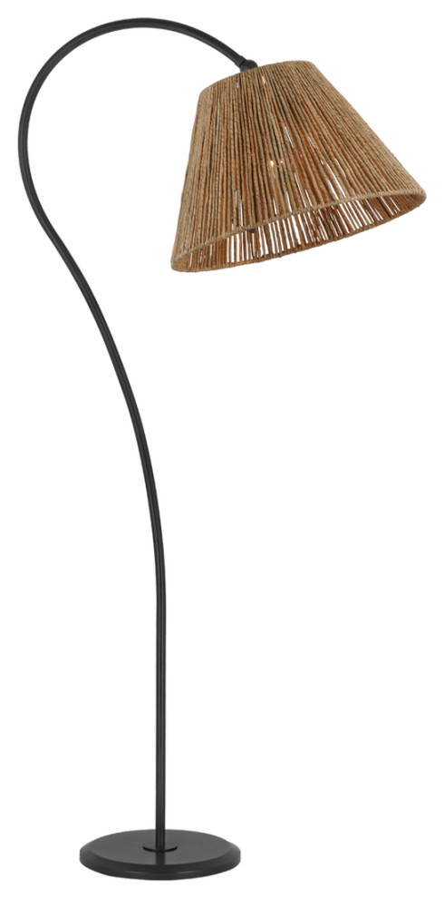 Dume Large Arched Floor Lamp in Aged Iron with Natural Abaca Shade ...