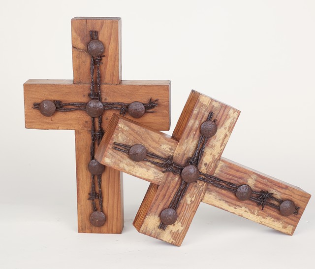 Rustic Old Door Barbed Wire Cross - Rustic - Wall Accents - by Mexican ...