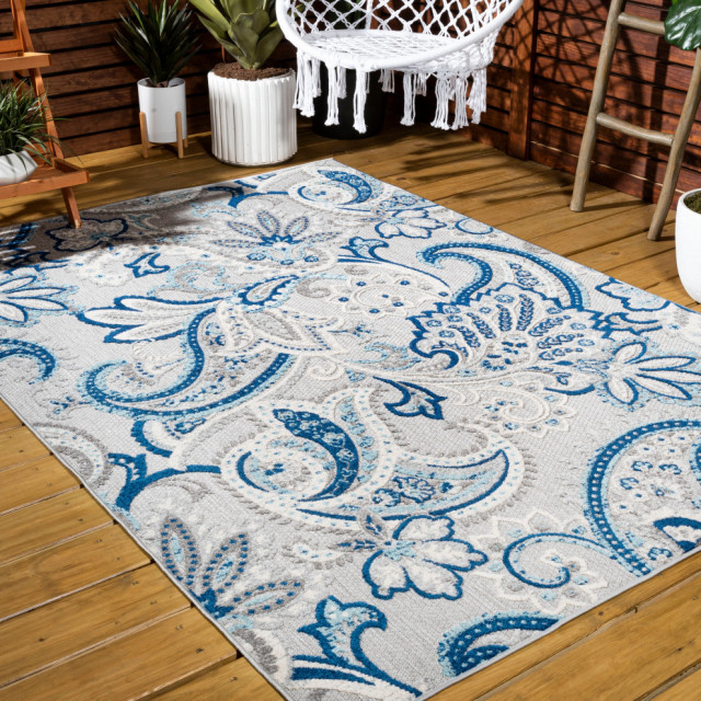 Gordes Paisley High-Low Indoor/Outdoor Area Rug, 4'x6' - Mediterranean ...