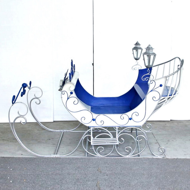 Large Victorian Christmas Sleigh, White, Blue, Silver - Traditional ...