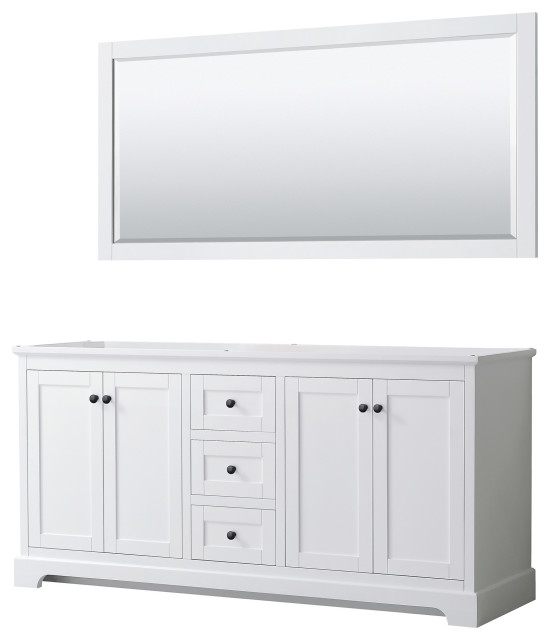Avery 72" Double Vanity, White, No Top, No Sinks, Matte Black Trim, 70 ...