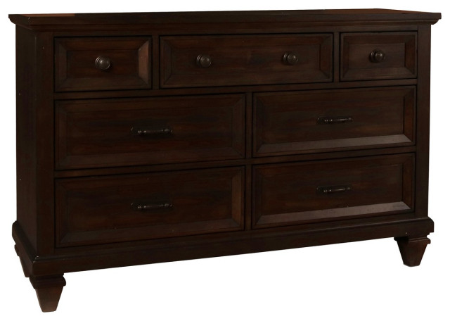 Benzara BM218224 7 Drawer Wooden Dresser With Block Tapered Feet, Dark ...