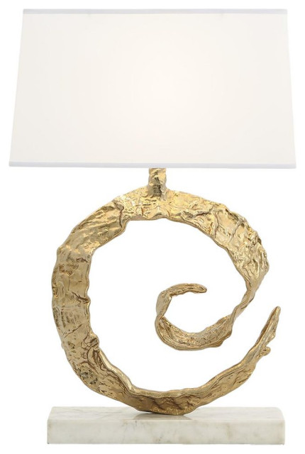 Modern Ribbon Swirl Sculpture Gold Metal Table Lamp 35 in Organic Shape ...