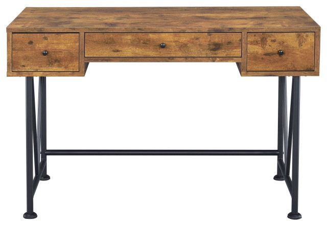 Analiese 2-piece 3-drawer Writing Desk Set Antique Nutmeg and Black ...