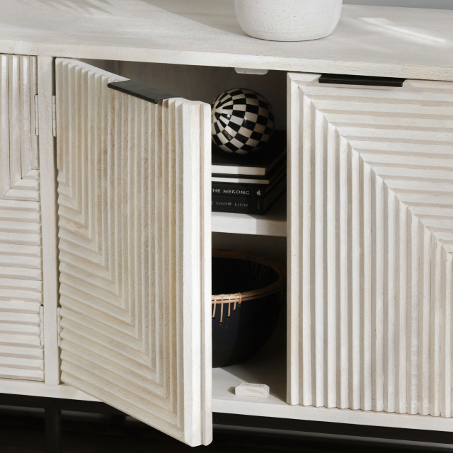 Flint Six-Door Mango Wood Sideboard in White Wash - Industrial - Buffets And Sideboards - by ...