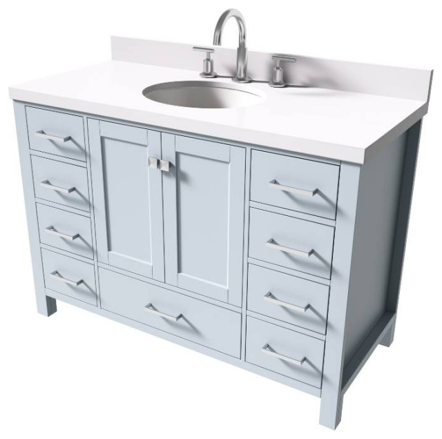 Cambridge Grey 49" Oval Sink Vanity With White Quartz Countertop ...