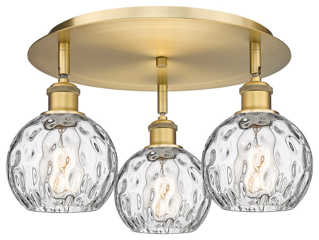 Athens-3 Light 18" Flush Mount-Clear Water Glass Shade - Industrial ...