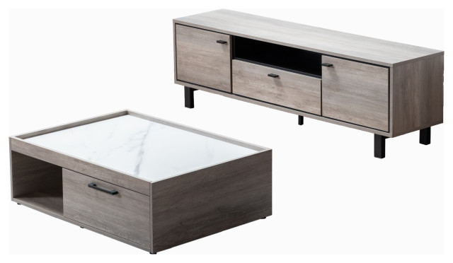 Apollo Gray Oak Finish TV Stand and Coffee Table Set - Transitional ...