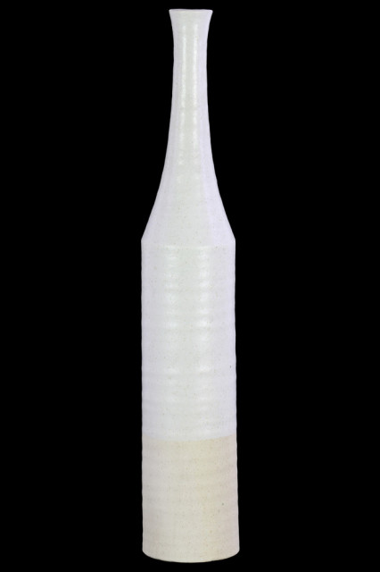 Bottle Vase, Cream Banded Rim Bottom, Combed Design, 5.5"x5.5"x27.5 ...