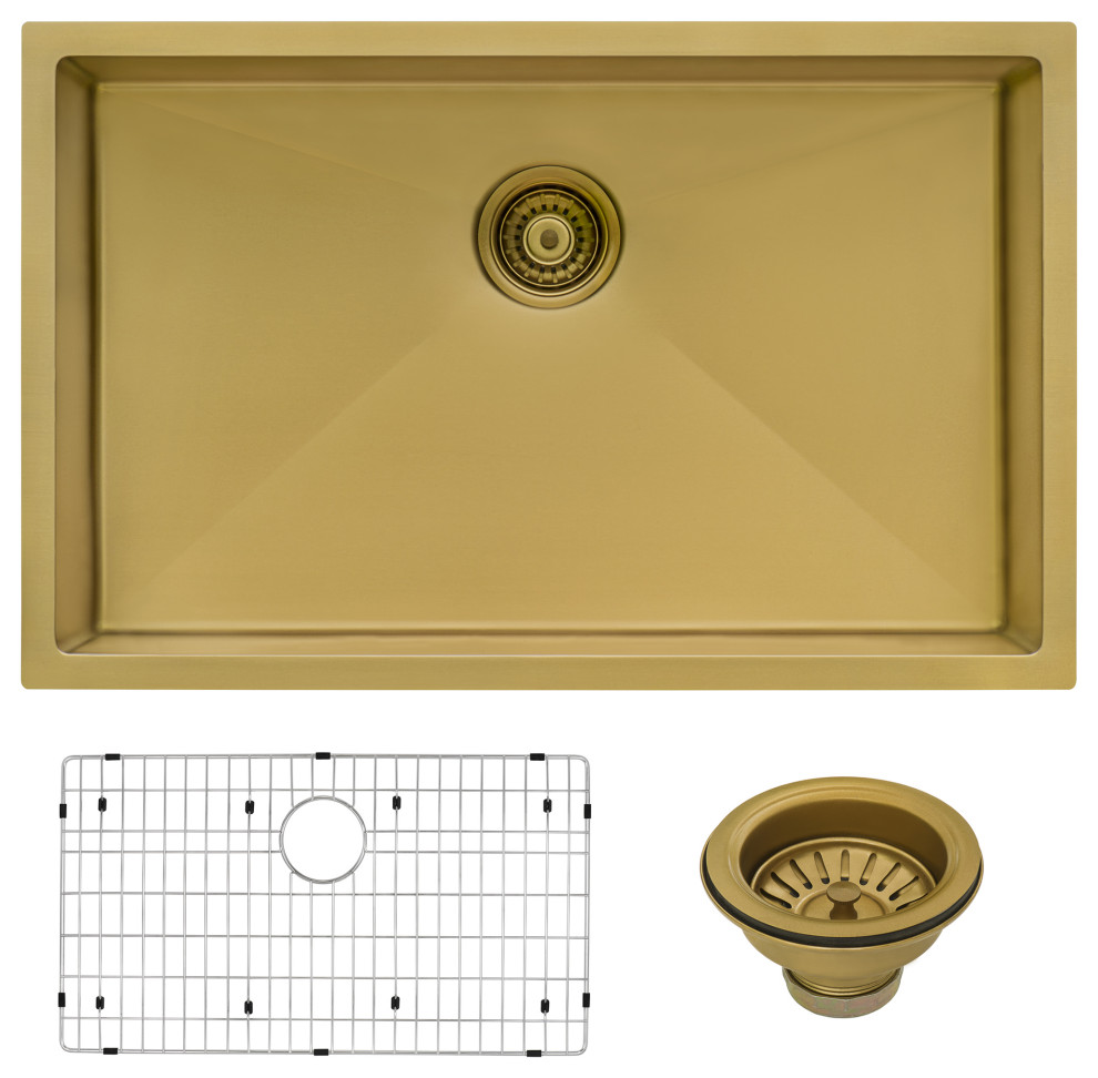 Ruvati Terraza 30 x 19 inch Stainless Steel Kitchen Sink, Brass Tone ...