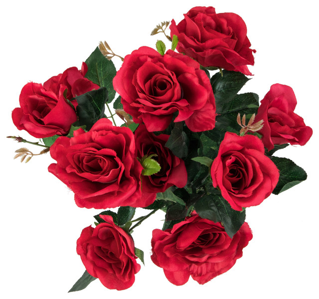 18" Red Artificial Floral Rose Bush - Artificial Flower Arrangements ...
