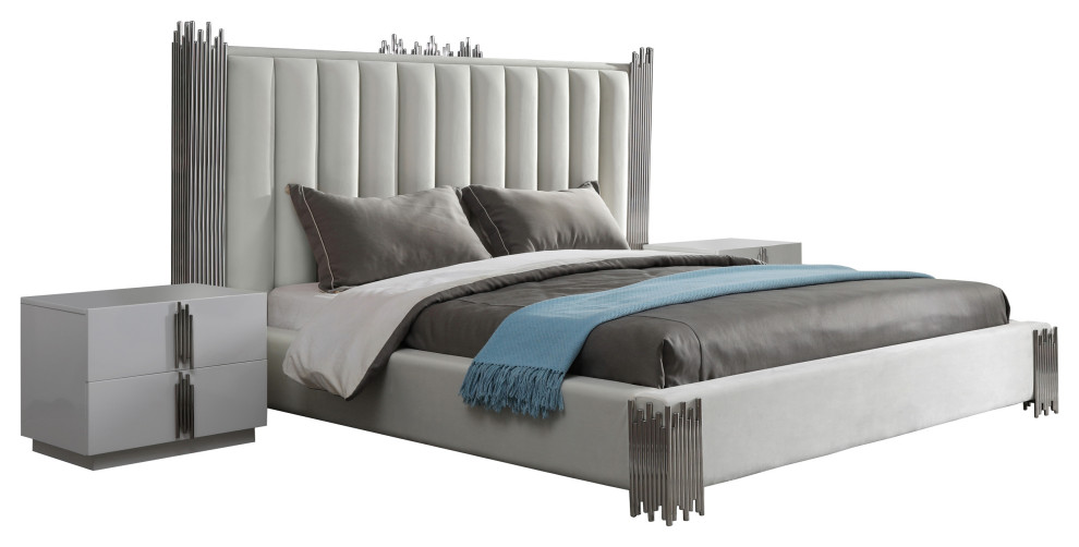 Modrest Token Modern White and Stainless Steel Bed - Contemporary ...