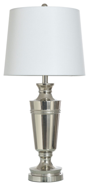Steel Table Lamp With Urn Base Shape Polished Nickel Shade Off-White ...