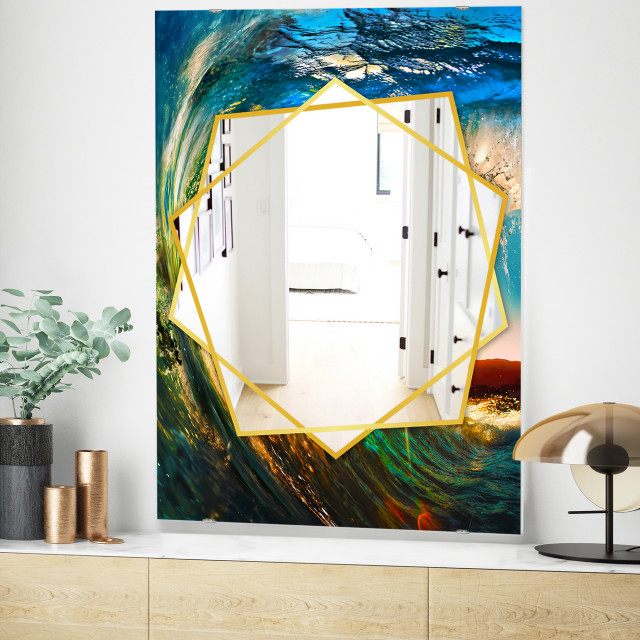 Designart Colored Ocean Waves Falling Down Traditional Frameless Wall ...