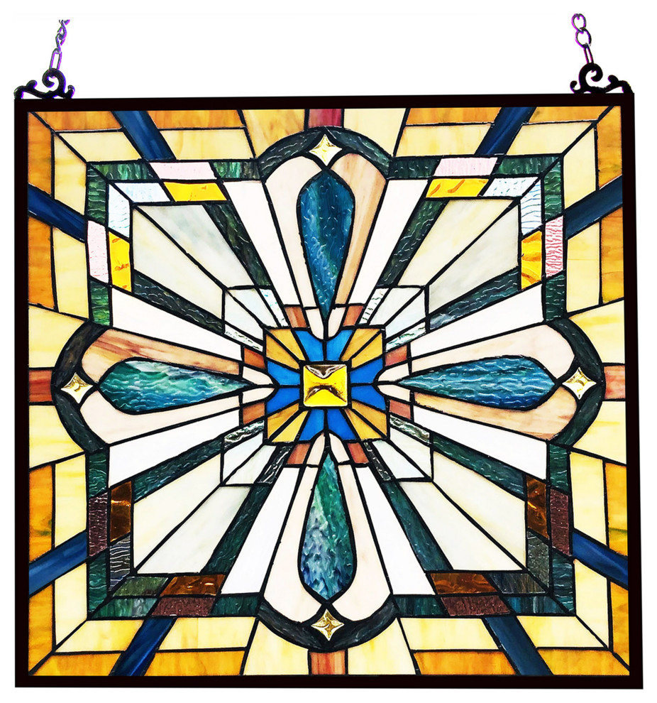 ARCHIE Tiffany-Style Mission Stained Glass Window Panel, 20" - Stained ...