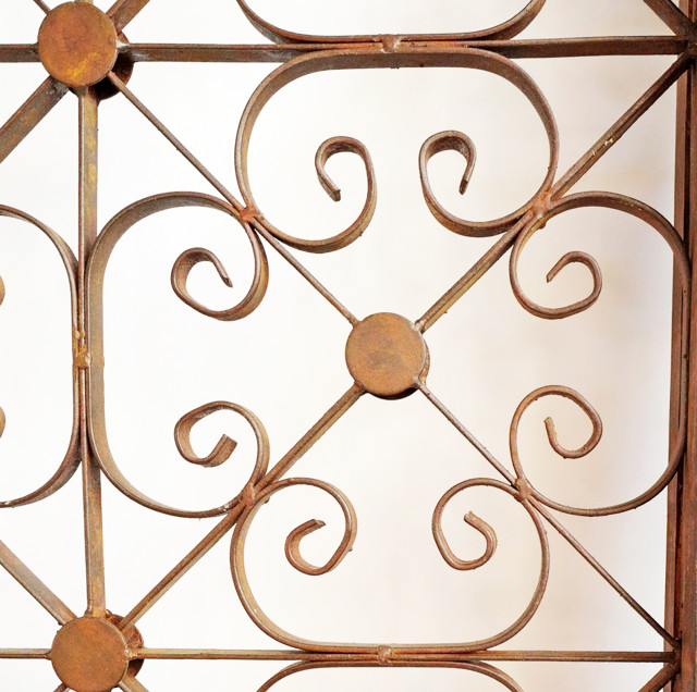 Large Wood Framed Iron Rosette Screen - Traditional - Screens And Room ...