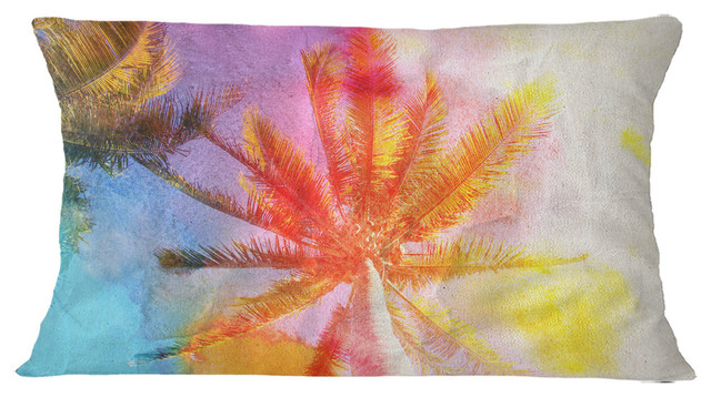 Reflective Retro Palm Trees Landscape Painting Throw Pillow, 12"x20 ...