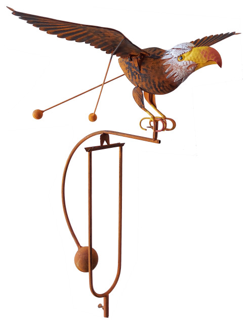 Metal Brown Eagle Rustic Rocker Kinetic Balancing Outdoor Garden Stake ...