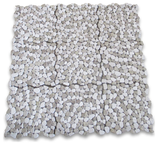 Non Slip Shower Floor Tile Tumbled Emperador Beige Marble Pebblestone ...