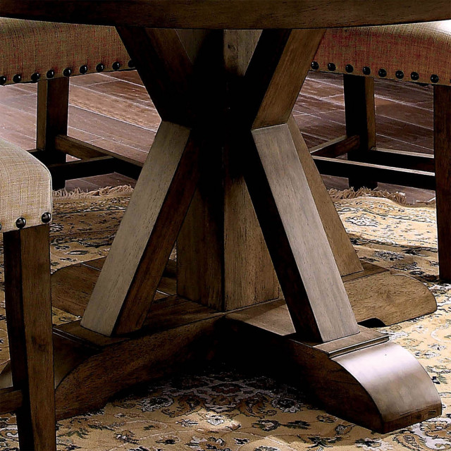 Rustic Dining Table, Pedestal Base With Rugged Angled Planks & Round ...