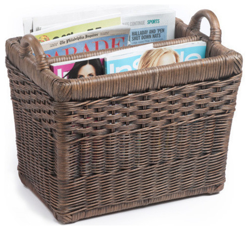 Rectangular Wicker Divided Magazine Basket, Standard - Transitional ...