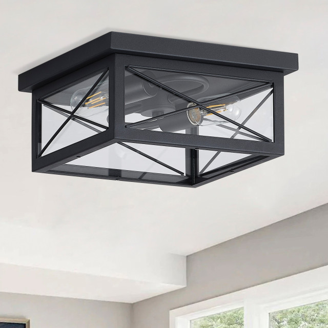 Farmhouse Rectangular Clear Glass Flush Mount Ceiling Light ...