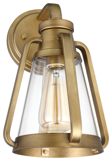 Everett 1-Light Small Wall Sconce, Natural Brass With Clear Glass ...