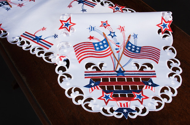 Star Spangled Embroidered Cutwork Table Runner, White, 15"x34 ...
