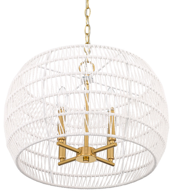 Ellie 4-Light Chandelier, Modern Brushed Gold With Bleached White ...