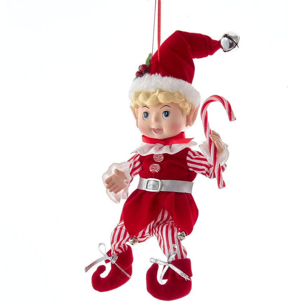 Kurt Adler 11" Peppermint Elf With Candy Cane Ornament, 11" - Christmas ...