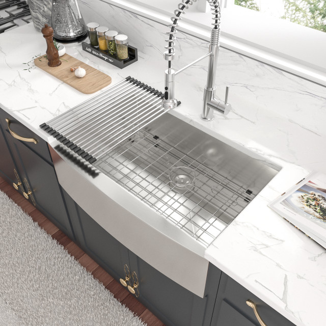 33" Farmhouse Kitchen Sink 18 Gauge Stainless Steel Single-Bowl Kitchen ...