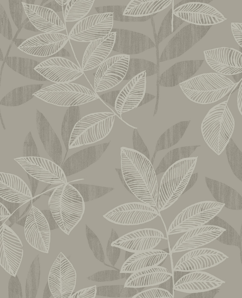 Chimera Platinum Flocked Leaf Wallpaper, Sample - Contemporary - Wallpaper - by Brewster Home ...