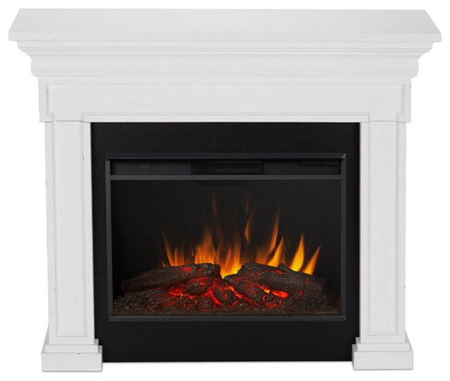 Bowery Hill Contemporary Wood Electric Fireplace in Black/Rustic White ...