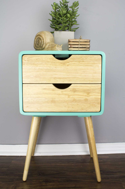 HomeRoots Modern Flair Aqua and Natural Two Drawer End Table ...