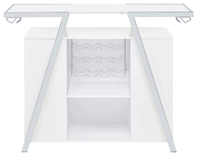 Pemberly Row Contemporary Wood Home Bar with Shelf in White and Chrome ...